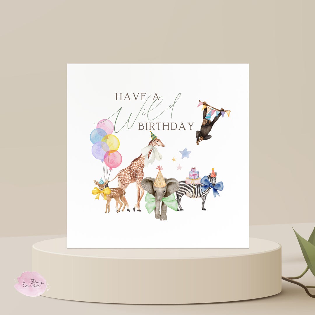 Wild Animal Birthday Card, Printable Kids Birthday Card, Safari Jungle ...