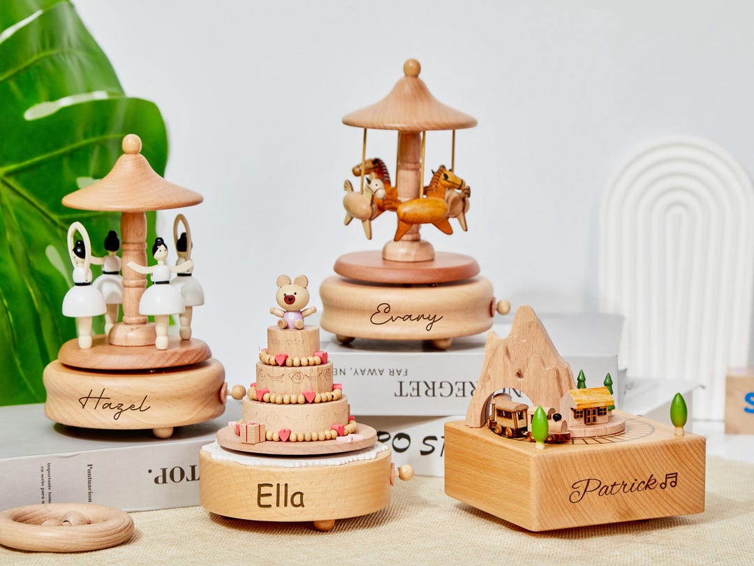 Engraved Wooden Ballerina Carousel Music Box,custom Christmas Gift ...