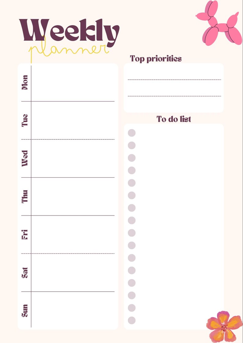 Weekly Planner Printable | Pastel Digital Planner PDF | To-do List Priorities Organizer ...