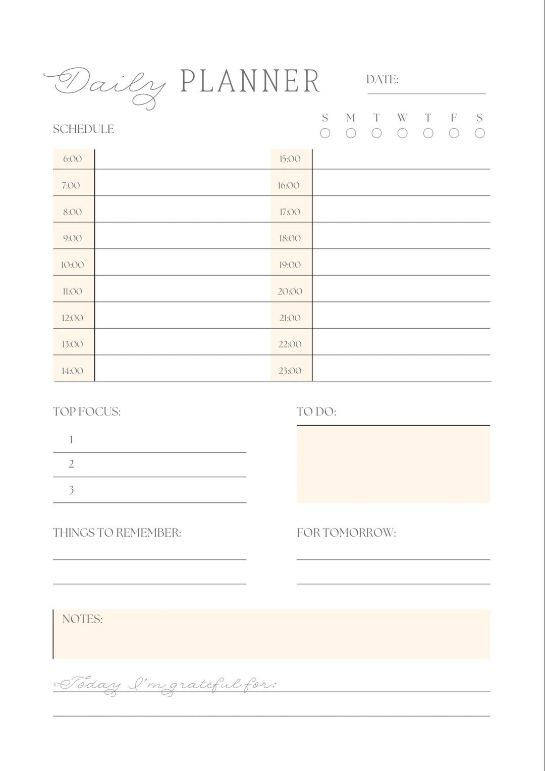 Minimalist Daily Planner Printable | 6AM–11PM Hourly Schedule PDF | To ...