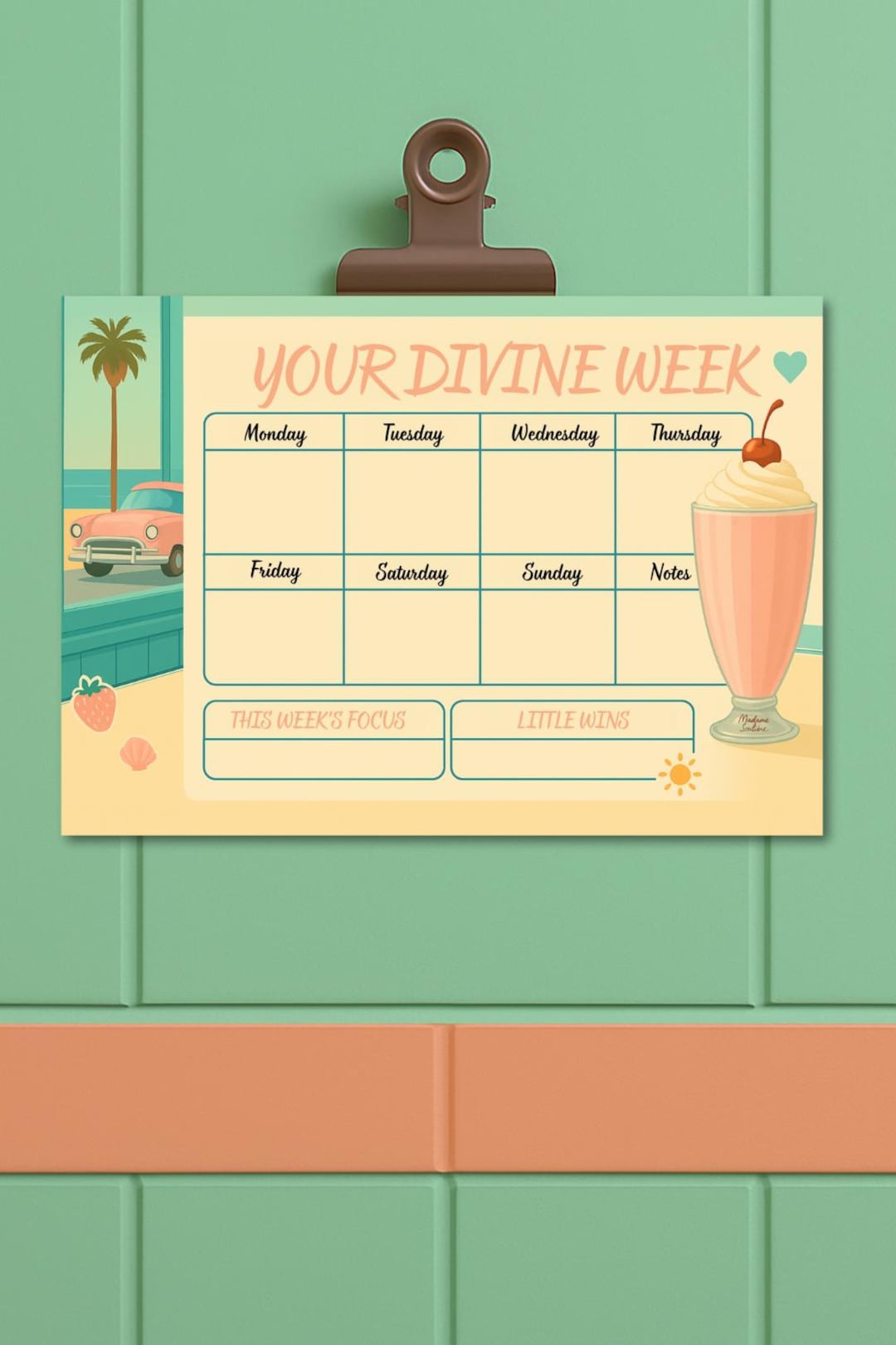 Retro Weekly Planner Printable, Vintage Diner Style Productivity PDF ...