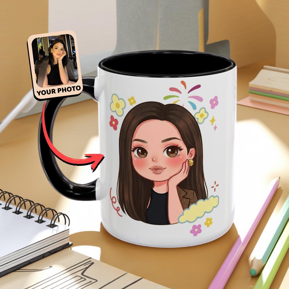 Custom Photo Chibi Art Style Mug, Unique Couple Gift Idea, Gift for ...
