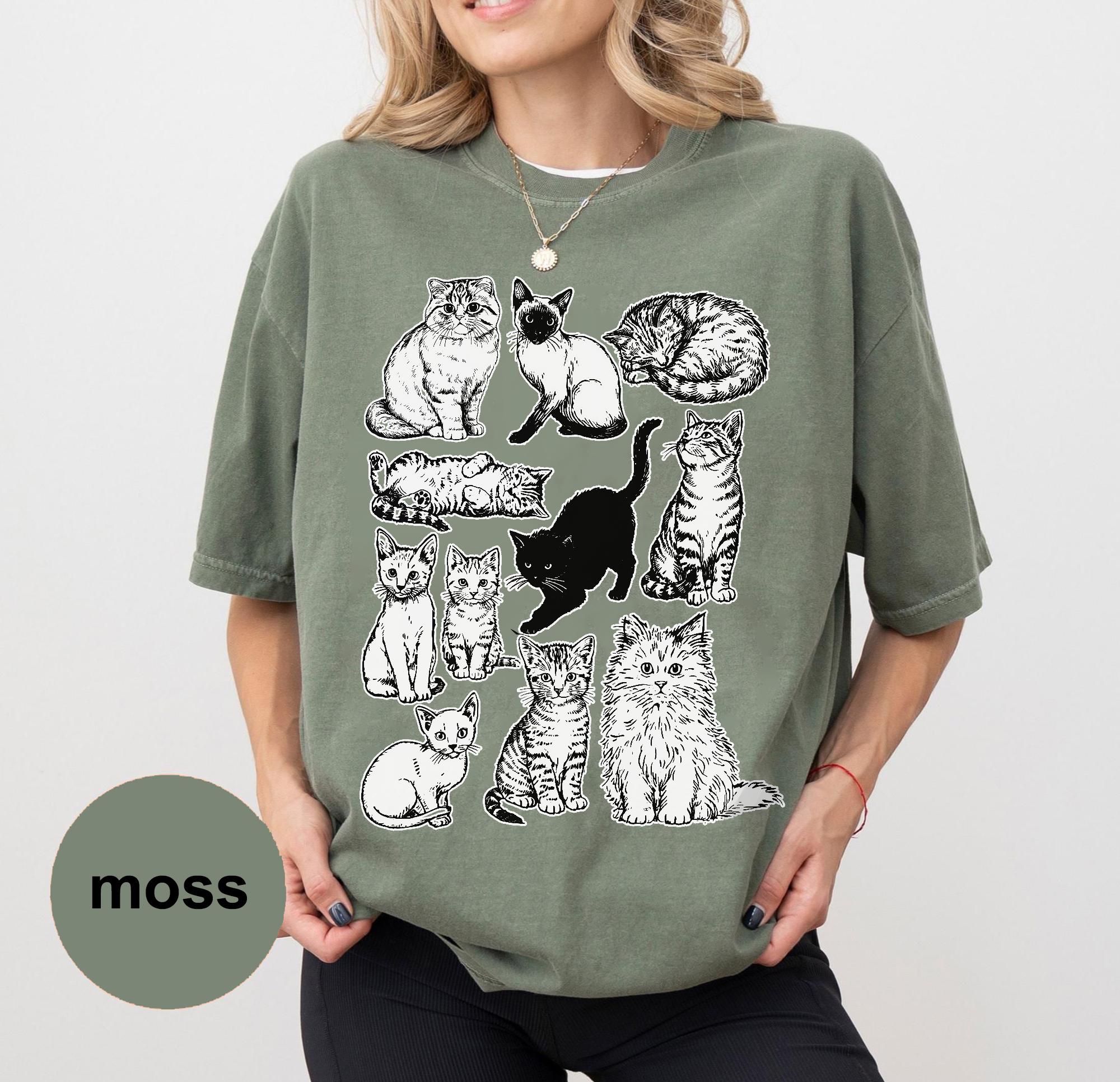 Cute Cat Illustration Shirt, Cat Lover Tee Vintage Style, Multiple Cats ...