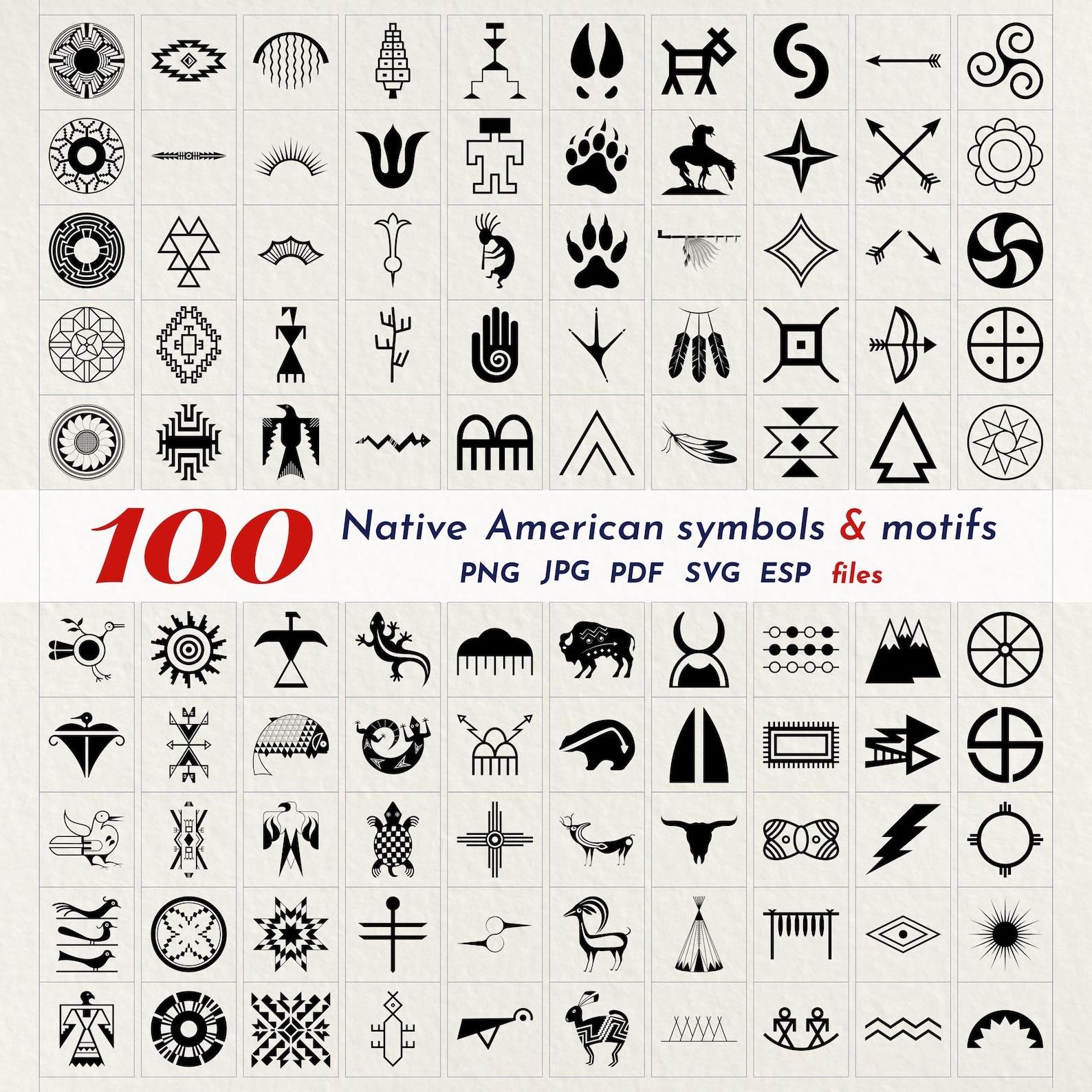 100 Native American Symbols Bundle | Png , Jpg , Pdf , Svg , Eps | No ...