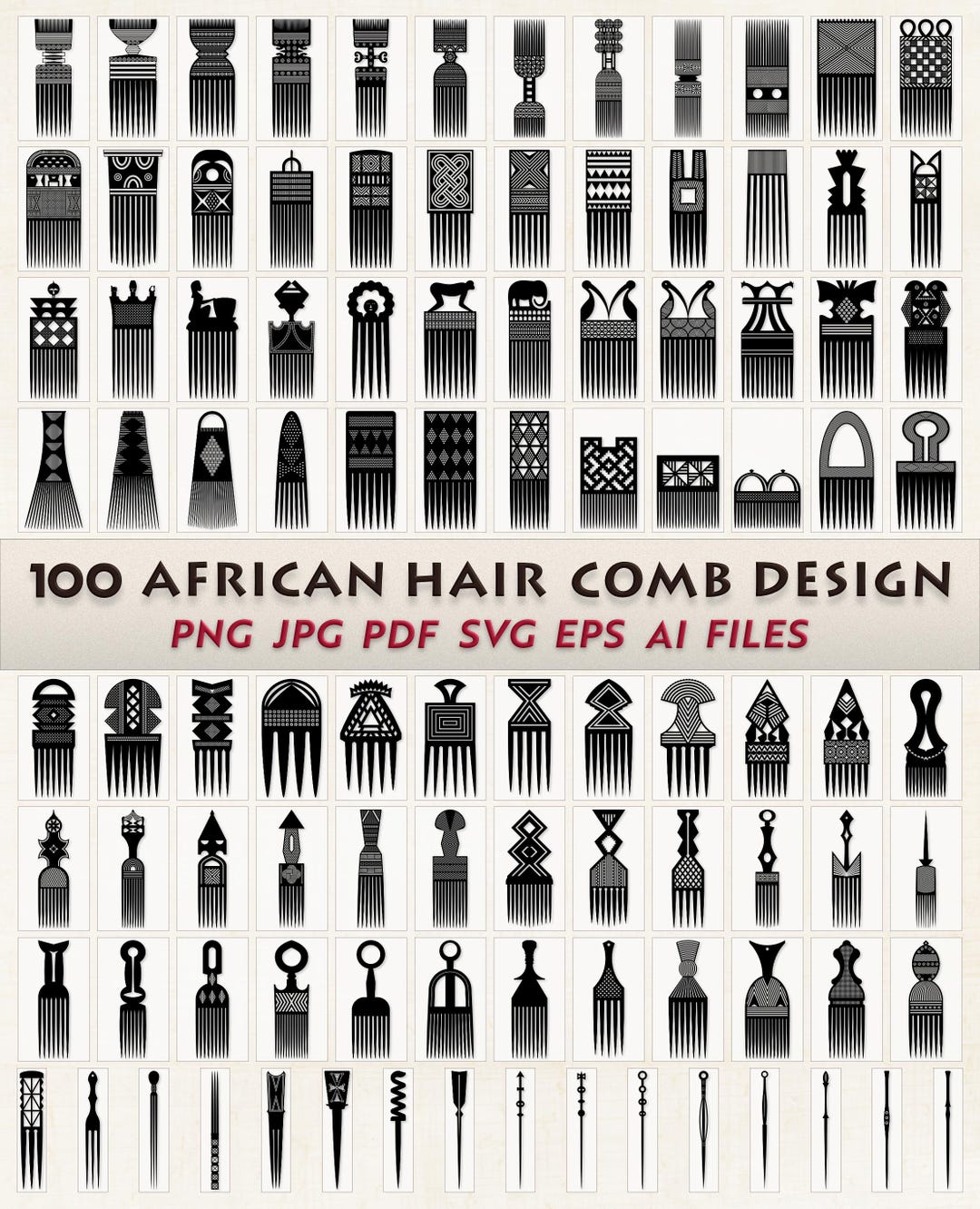100 African Hair Comb & Hair Pick Vintage Designs | Png, Jpg, Pdf, Svg ...