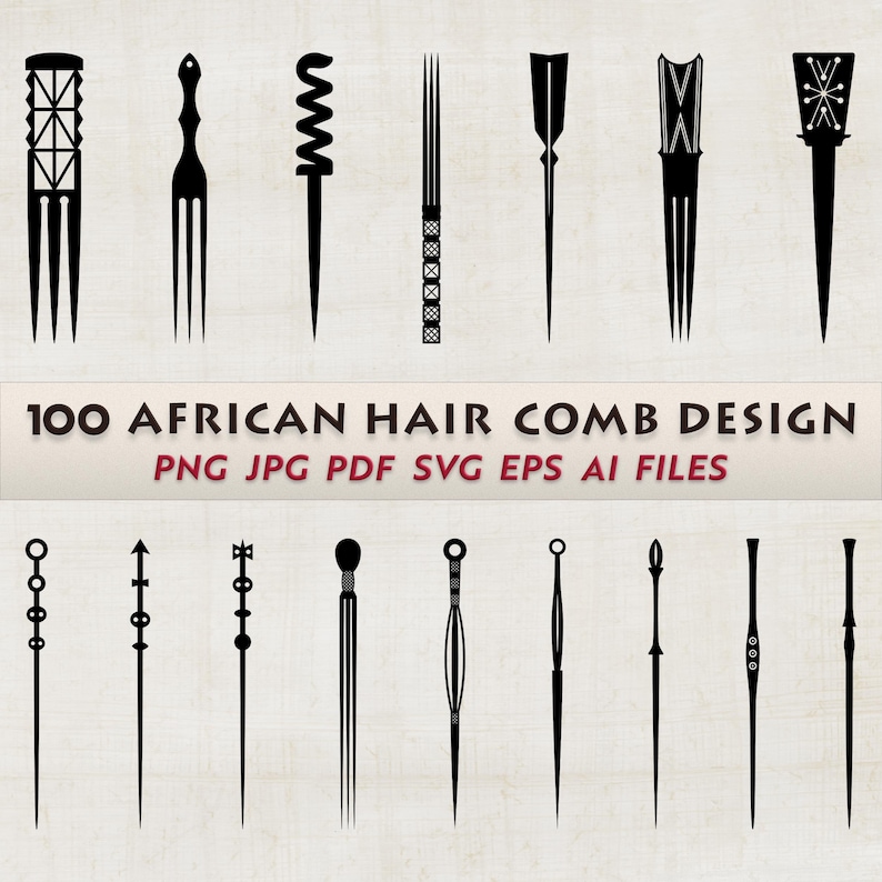 100 African Hair Comb & Hair Pick Vintage Designs | Png, Jpg, Pdf, Svg ...