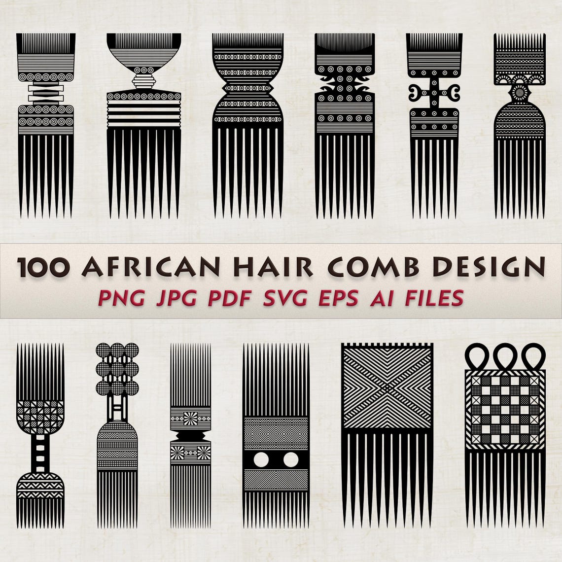 100 African Hair Comb & Hair Pick Vintage Designs | Png, Jpg, Pdf, Svg ...