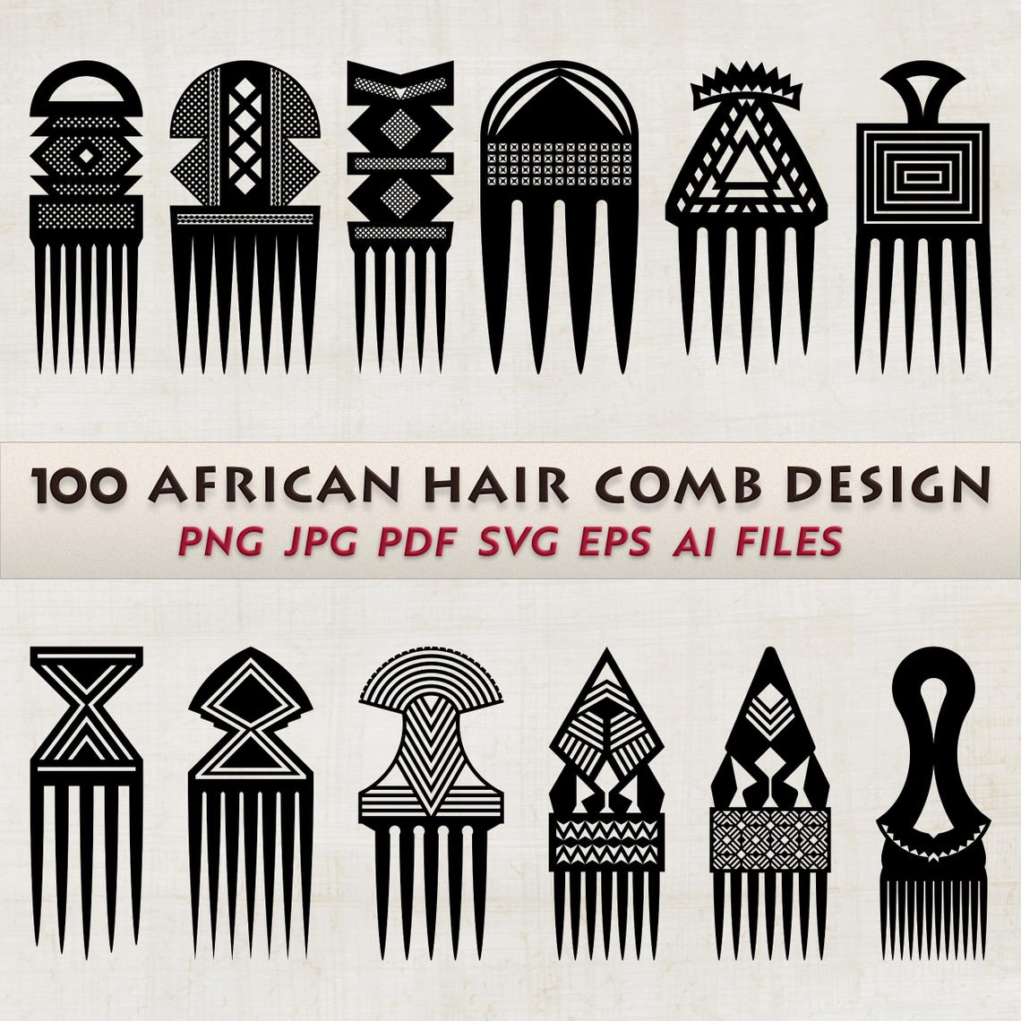 100 African Hair Comb & Hair Pick Vintage Designs | Png, Jpg, Pdf, Svg ...