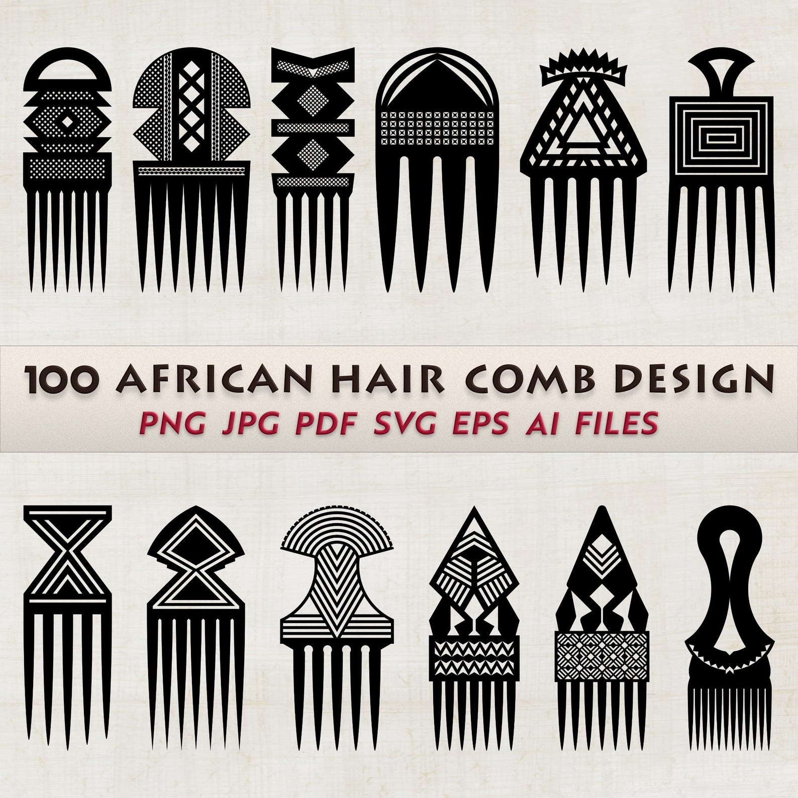 100 African Hair Comb & Hair Pick Vintage Designs | Png, Jpg, Pdf, Svg ...