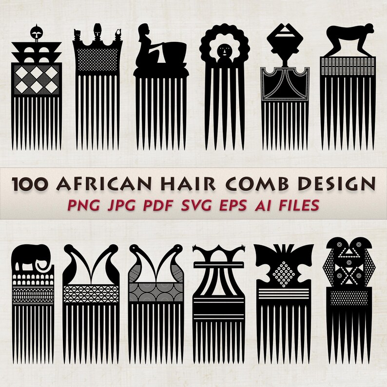 100 African Hair Comb & Hair Pick Vintage Designs | Png, Jpg, Pdf, Svg ...