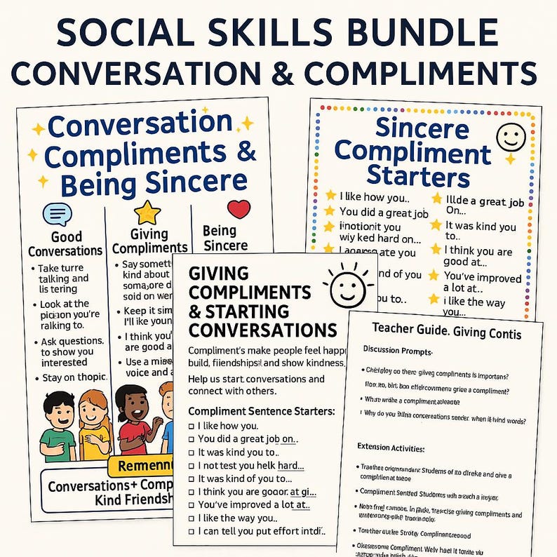Kindness & Social Skills Printable Bundle: SEL Posters, Compliments ...