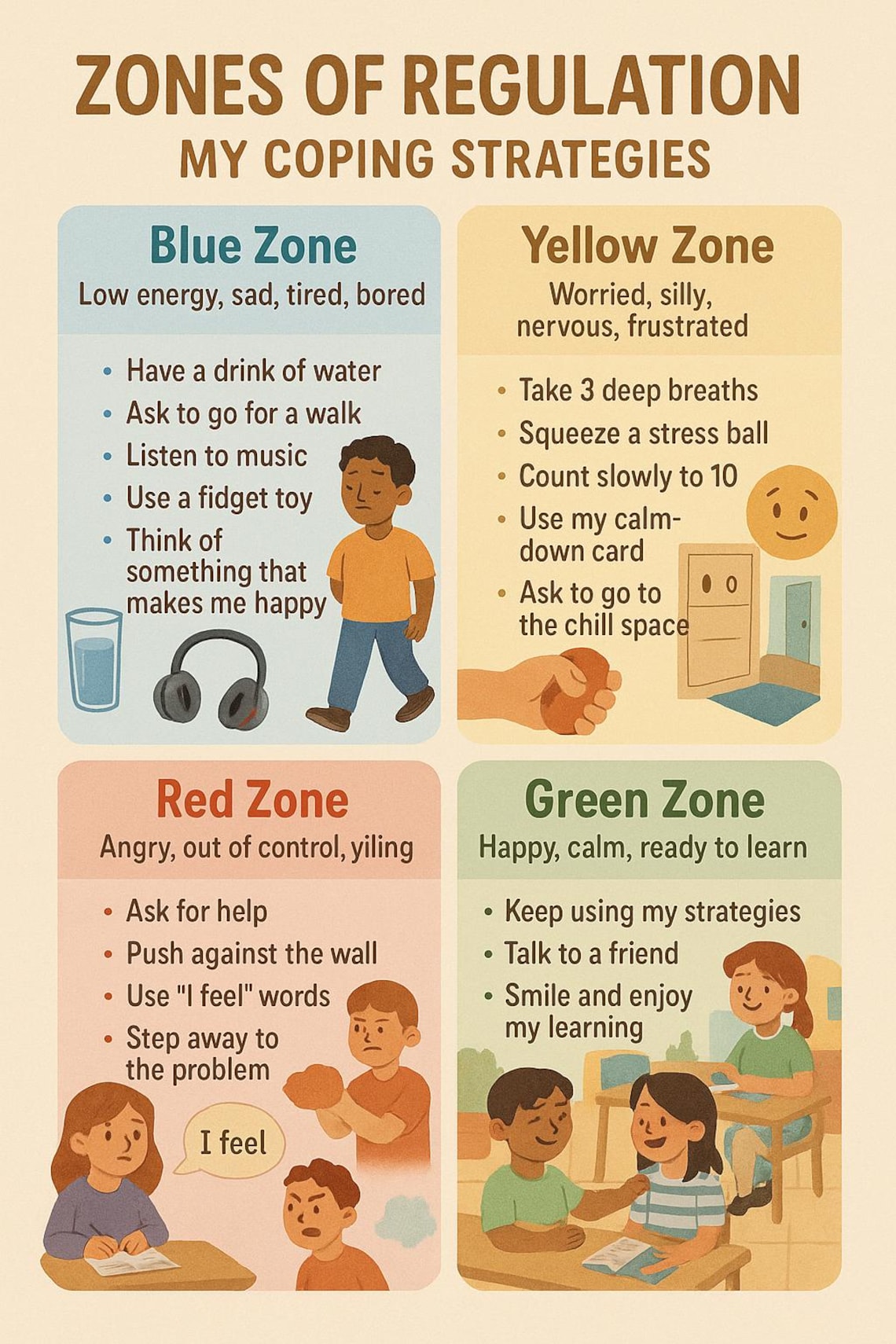 Zones of Regulation Coping Strategies Posters: Classroom, Therapy ...