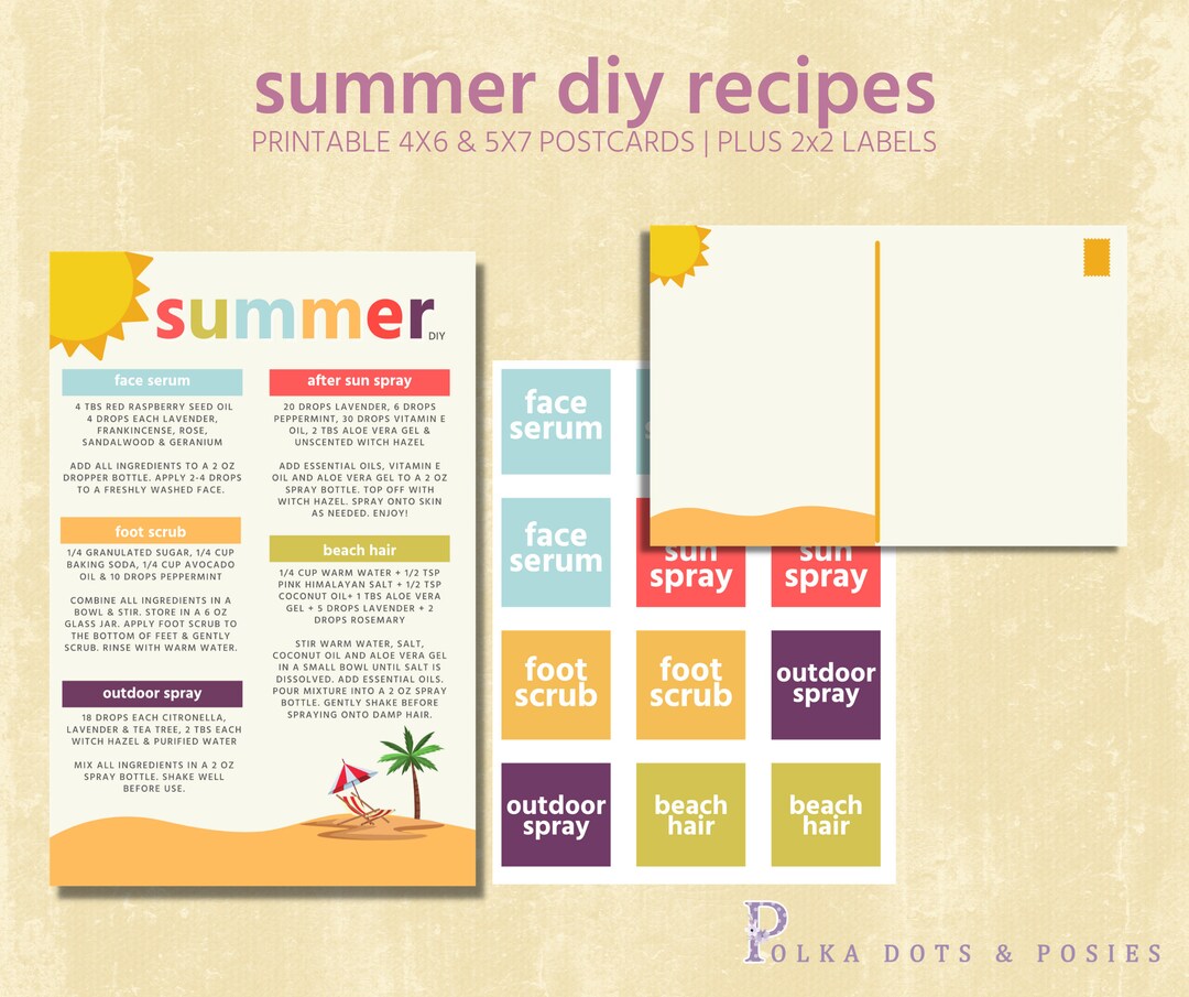 Download and Print Summer DIY | Recipe Card and Labels | 2x2 Labels - Etsy
