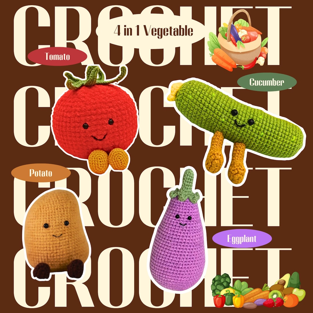 Crochet Pattern, 4 in 1 Vegetable Amigurumi Pattern, Including Tomato ...