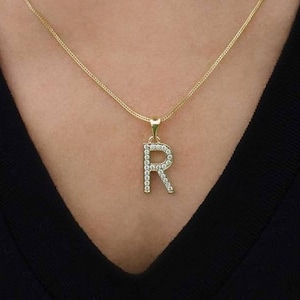 Diamond Initial Necklace - Available in Solid Gold and Platinum - Etsy
