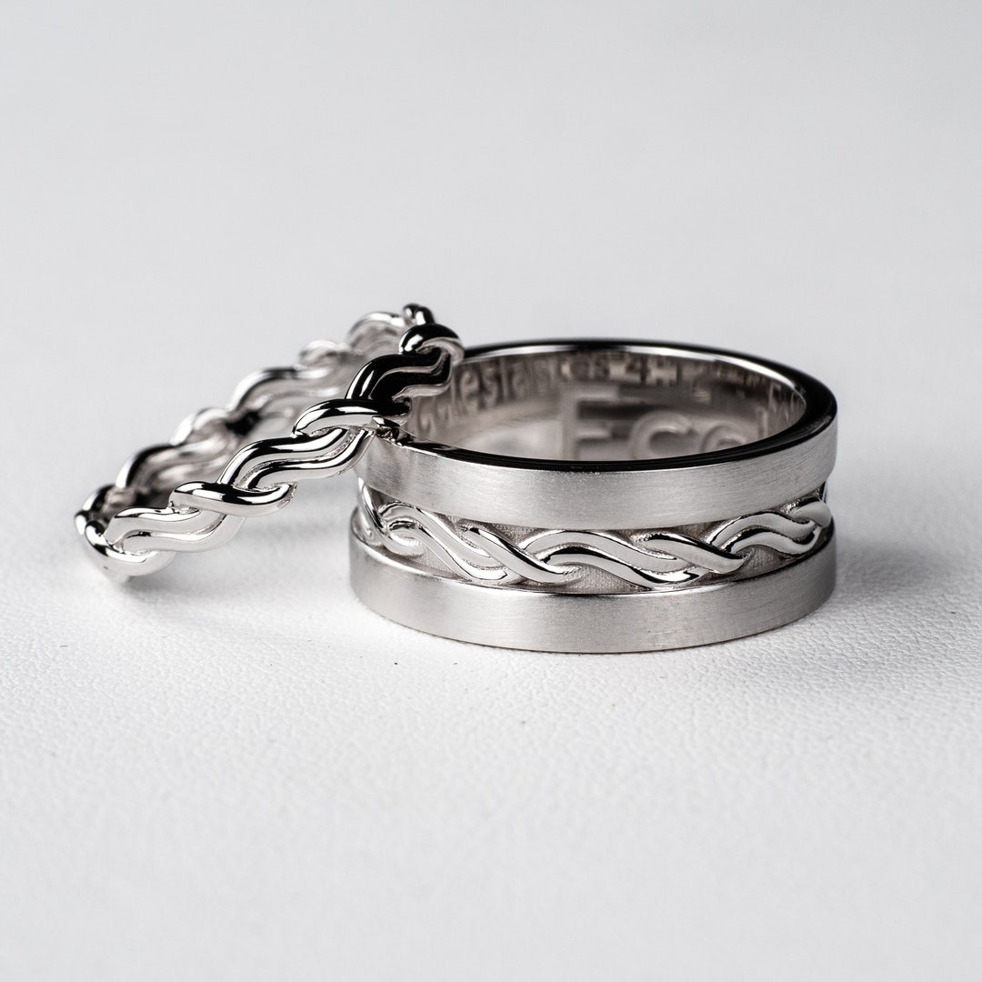 Cord of Three Strands Wedding Ring Set. Available in 14k, 18k Solid ...