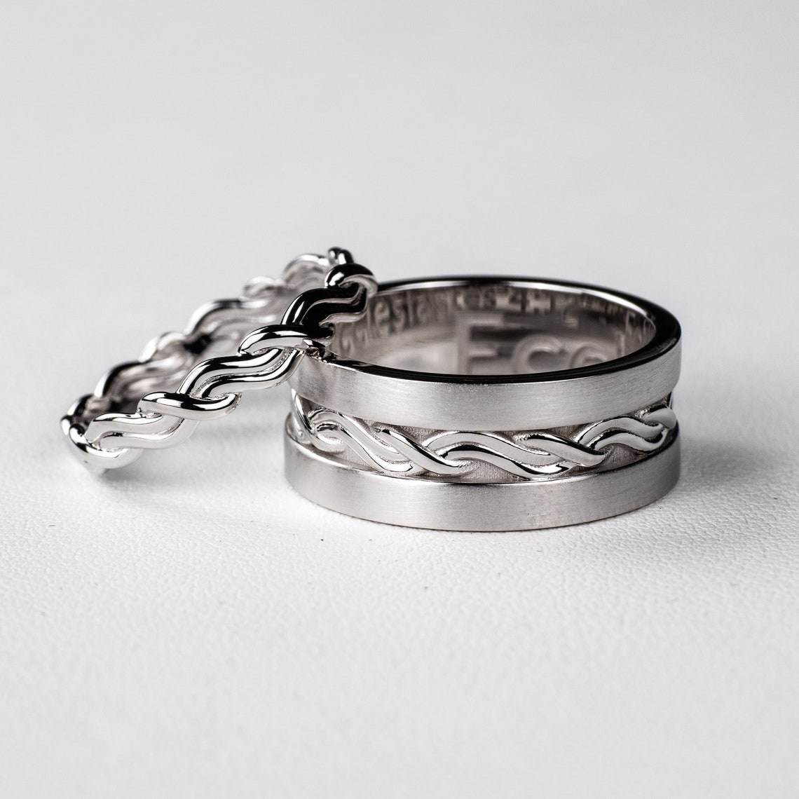 Cord of Three Strands Wedding Ring Set. Available in 14k, 18k Solid ...