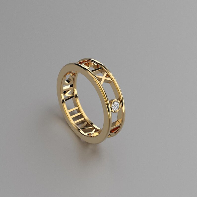Yellow Gold Round Diamond Roman Numeral Ring 14k 18k Yellow - Etsy