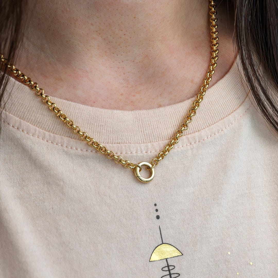 3.8mm Gold Rolo Chain With Circular Hinged Connector • Round Belcher ...