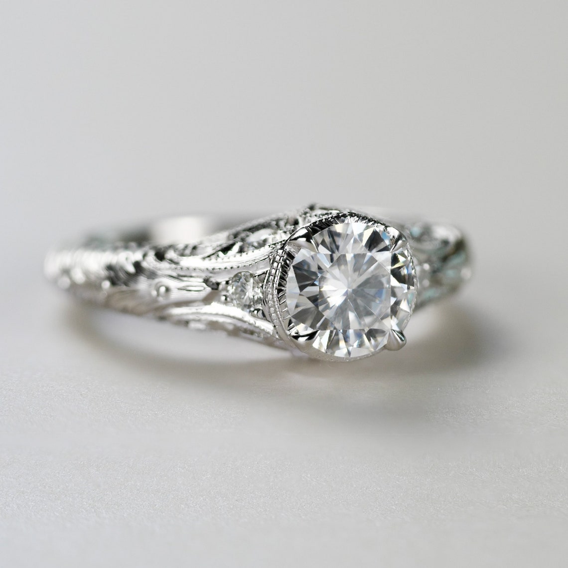 Open Work Diamond Vintage Engagement Ring: Vera. Available in - Etsy