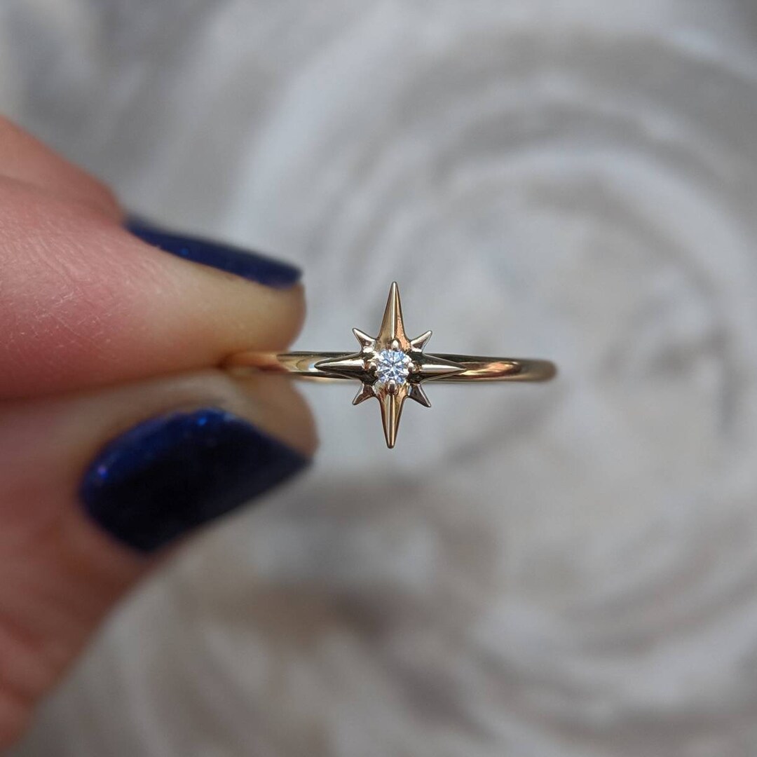 Personalized Starburst Ring Birthstone Jewelry. 14k, 18k Gold or ...
