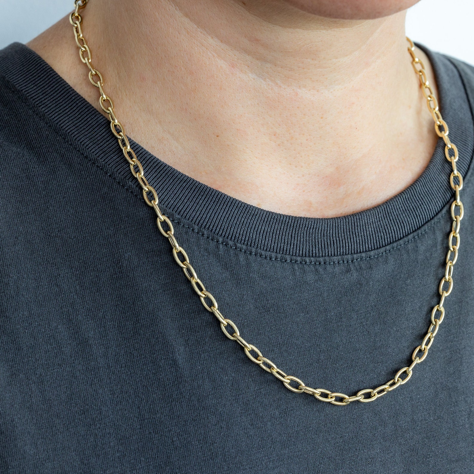 14k Long Link Oval Cable Chain . Available in Multiple Lengths. Italian ...