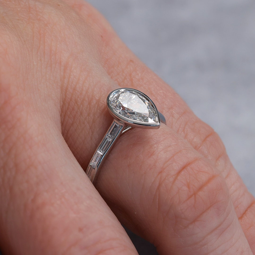 Pear Diamond Engagement Ring With Baguettes - Penelope by Sevgi Jewelry ...