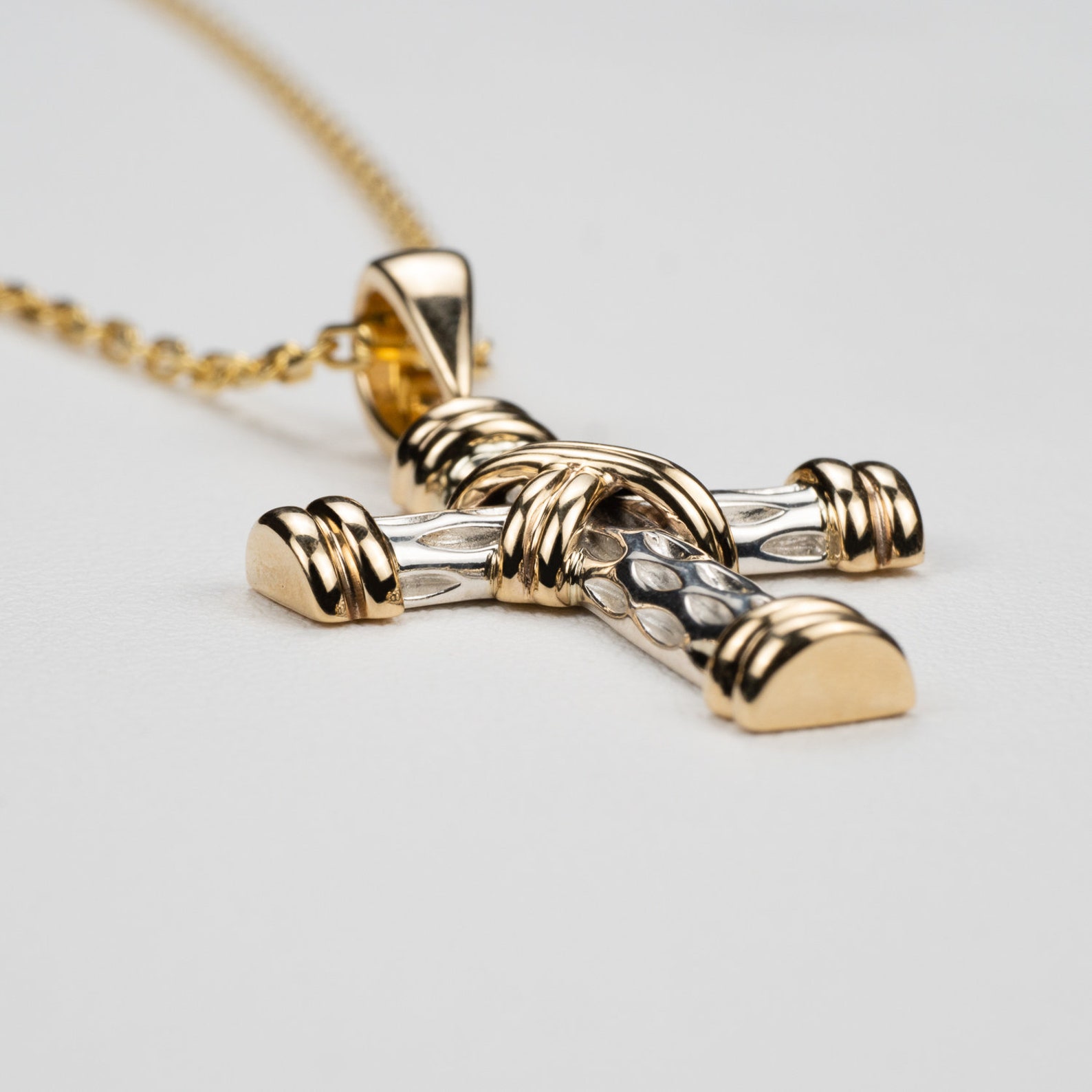 Two Tone Cross Necklace - 14k, 18k Yellow, Rose, White Gold or Platinum ...