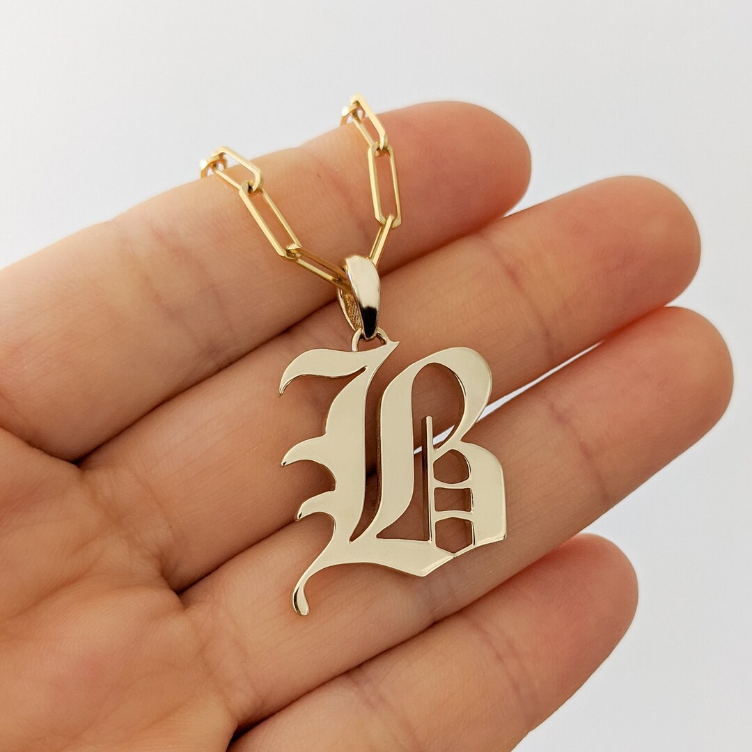 Old English Initial Pendant in 14k, 18k Yellow, Rose, White Gold or ...