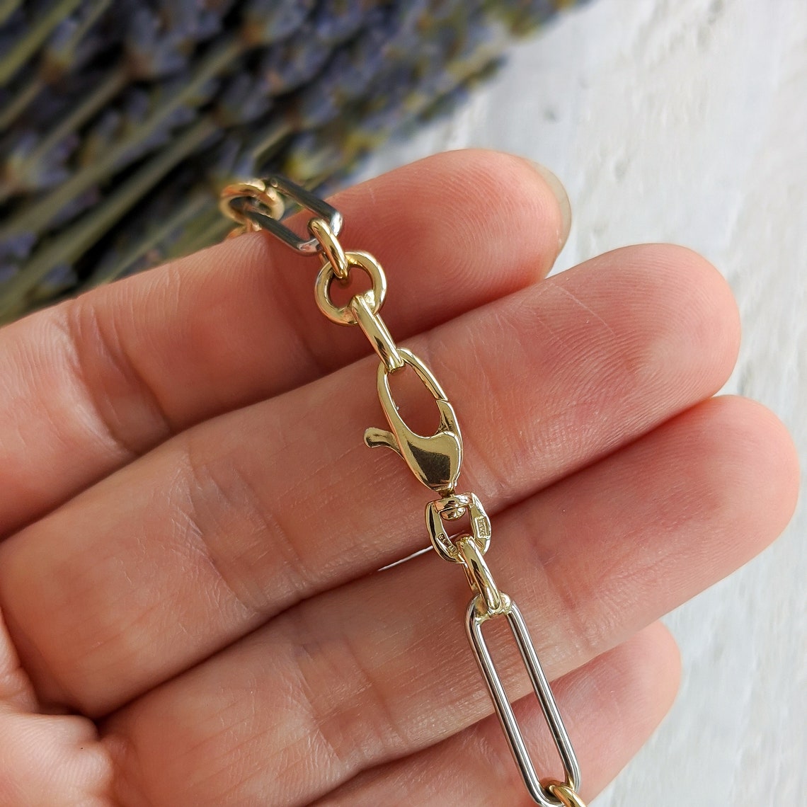 Two Tone Paperclip Link Chain Necklace 14k Yellow Gold & 14k | Etsy