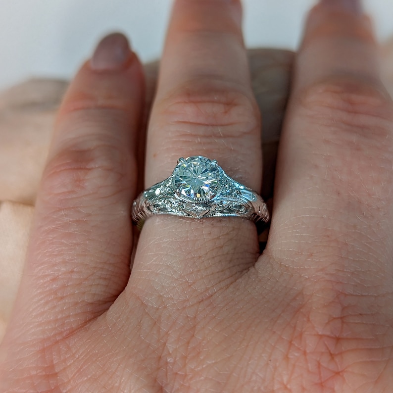Open Work Diamond Vintage Engagement Ring: Vera. Available in 14k, 18k ...