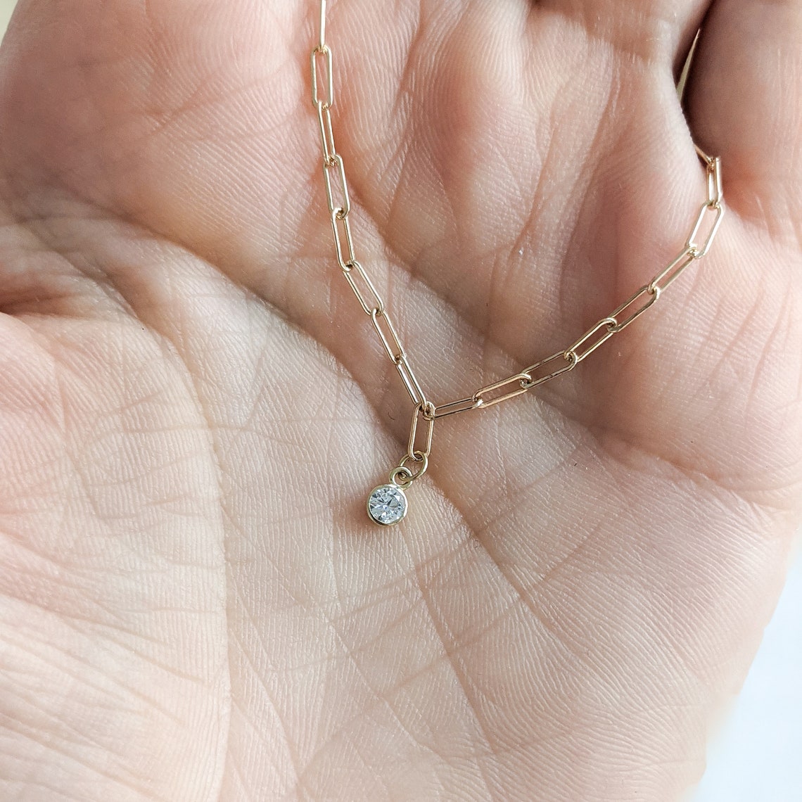 Tiny Diamond Paperclip Chain Necklace VS1 Diamond. 14k - Etsy
