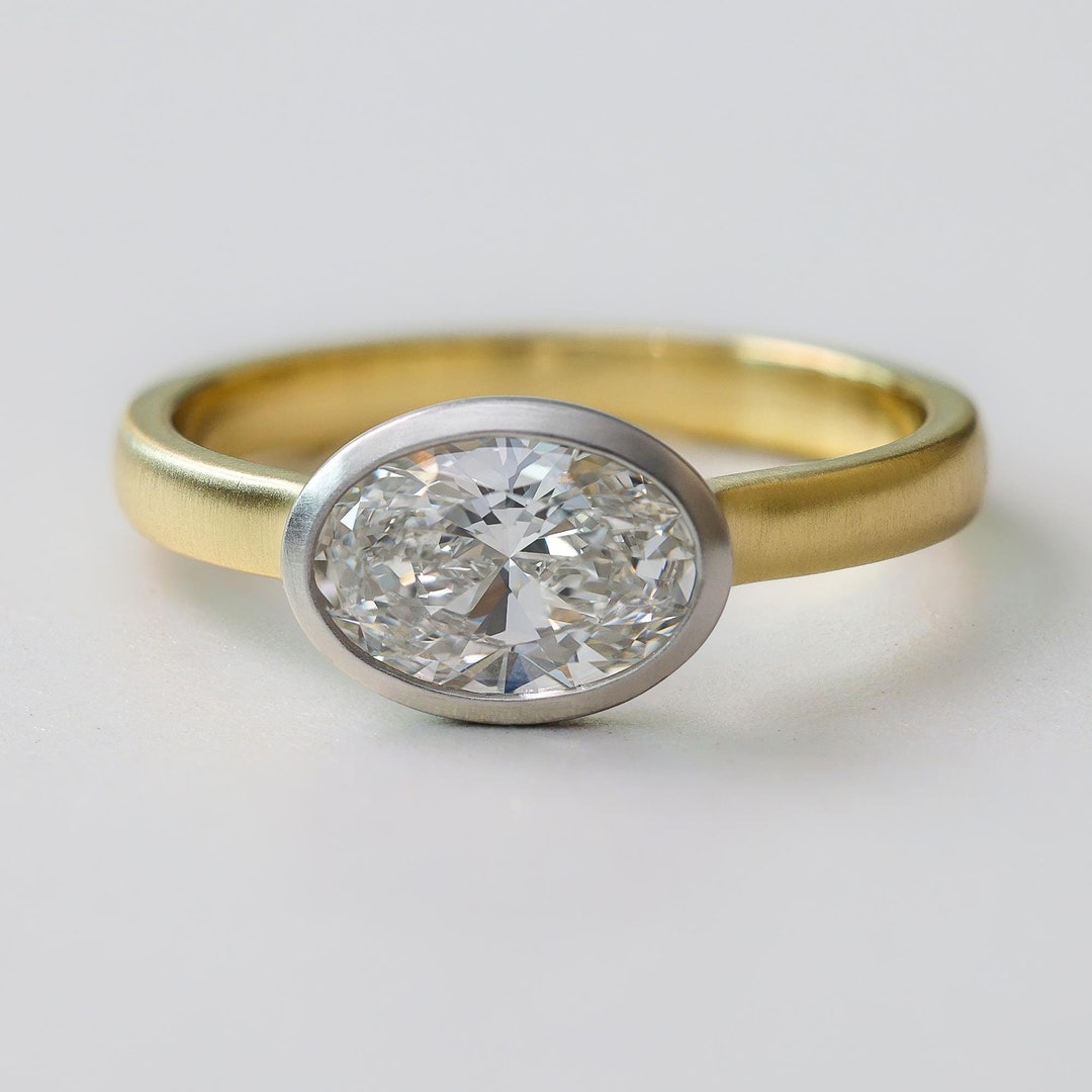 East-west Oval Diamond Engagement Ring in Two-tone: Juni by Sevgi ...