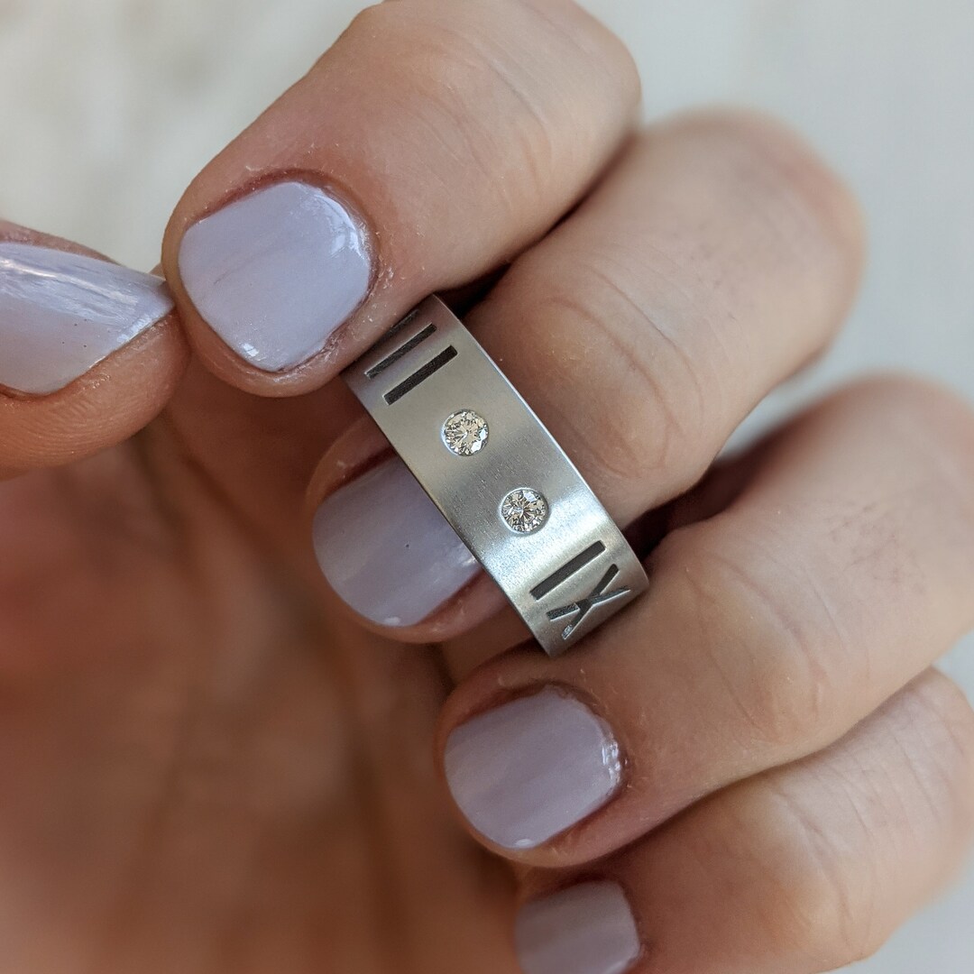 8mm Wide Pierced Diamond Roman Numeral Ring. Custom Ring Available in ...