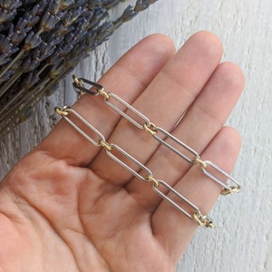 Two Tone Paperclip Chain Necklace - 14k Yellow Gold & 14k White Gold ...