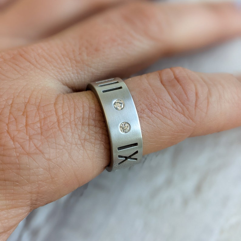 8mm Wide Pierced Diamond Roman Numeral Ring. Custom Ring - Etsy