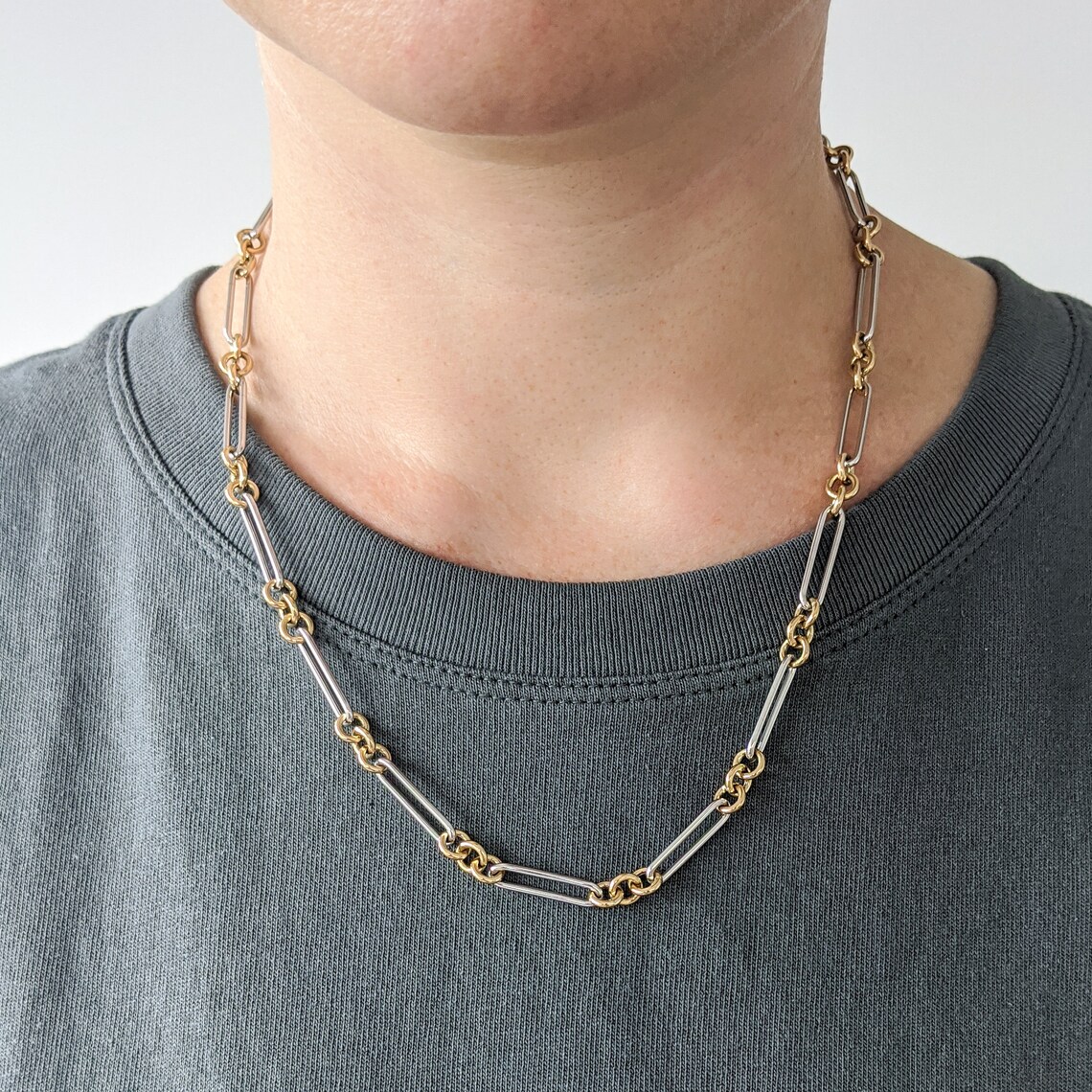 Two Tone Paperclip Link Chain Necklace 14k Yellow Gold & 14k | Etsy