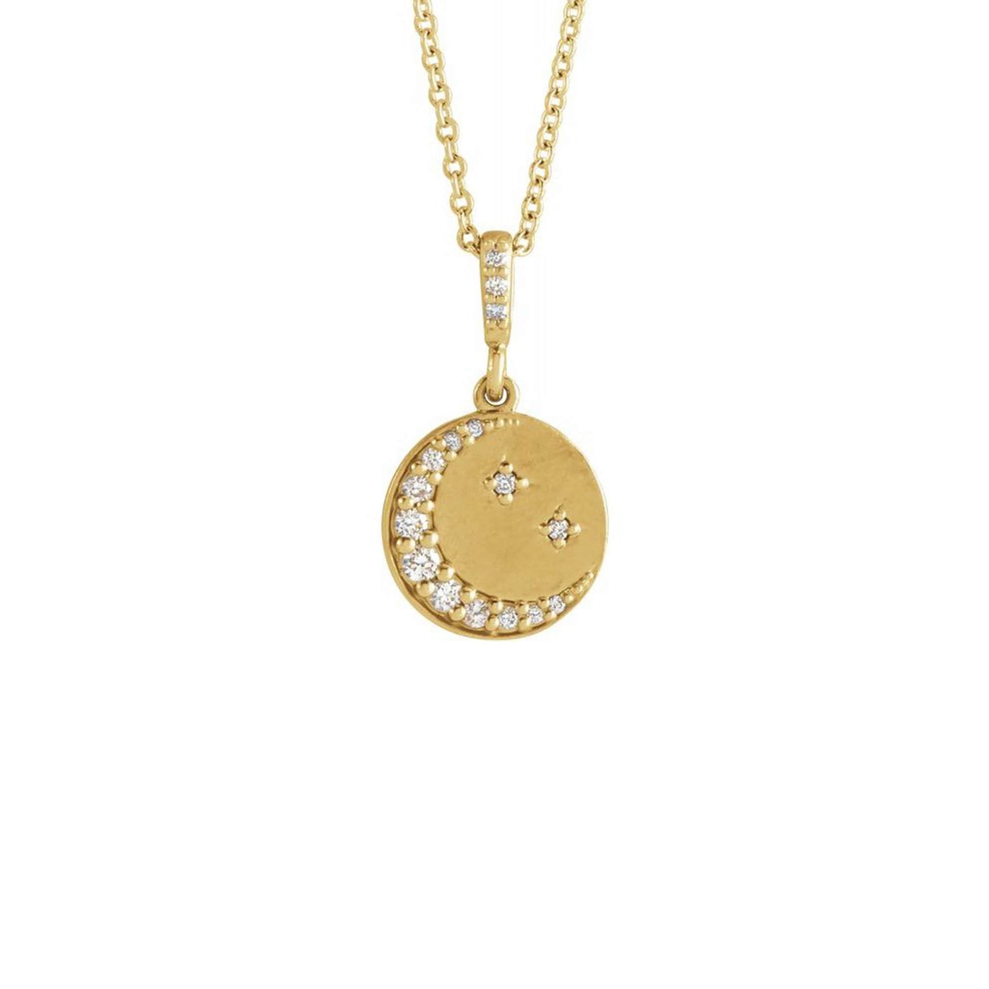Celestial Necklace Diamond Moon and Stars Pendant. 14k 18k | Etsy