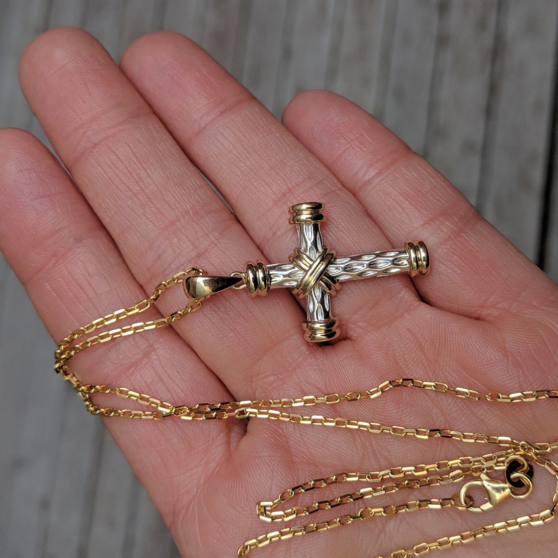 Two Tone Cross Necklace - 14k, 18k Yellow, Rose, White Gold or Platinum ...