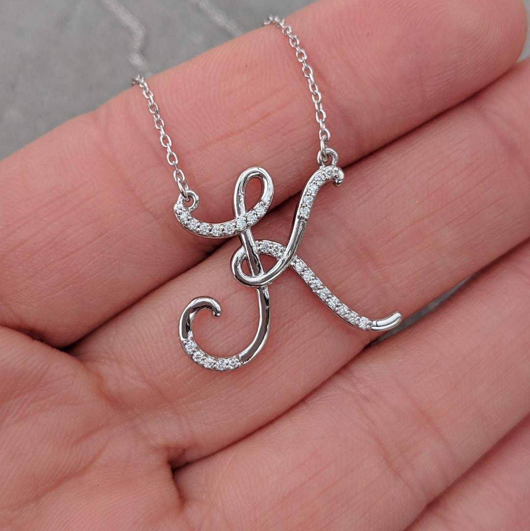 Diamond Script Initial Necklace Personalized Jewelry 14k 18k Yellow