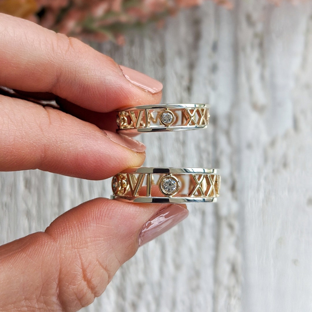 Two Tone Diamond Roman Numeral Ring. Available in Solid 14k, 18k Gold ...