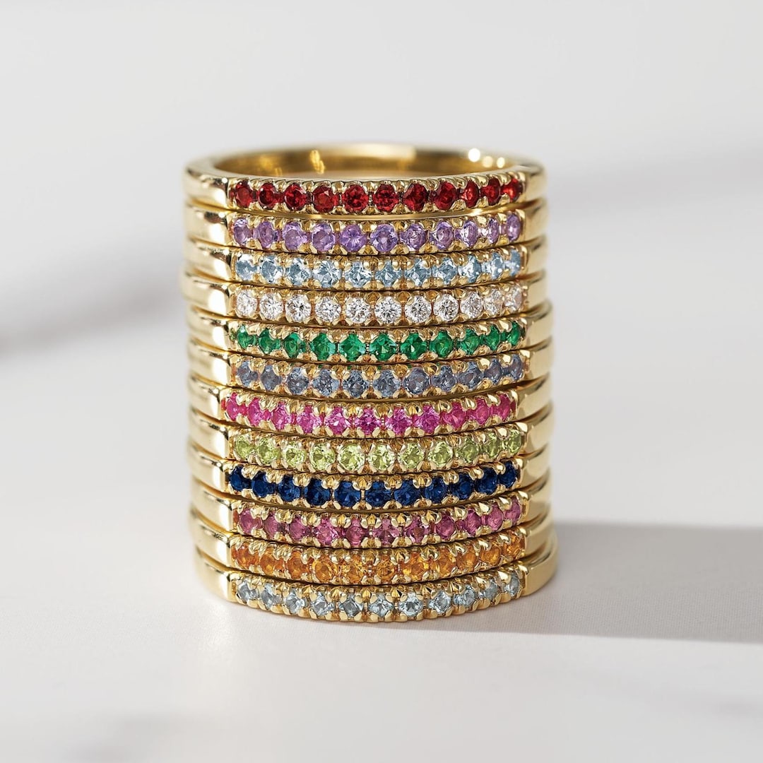 Birthstone Stacking Rings by Sevgi Jewelry • Choose Your Month Gemstone ...