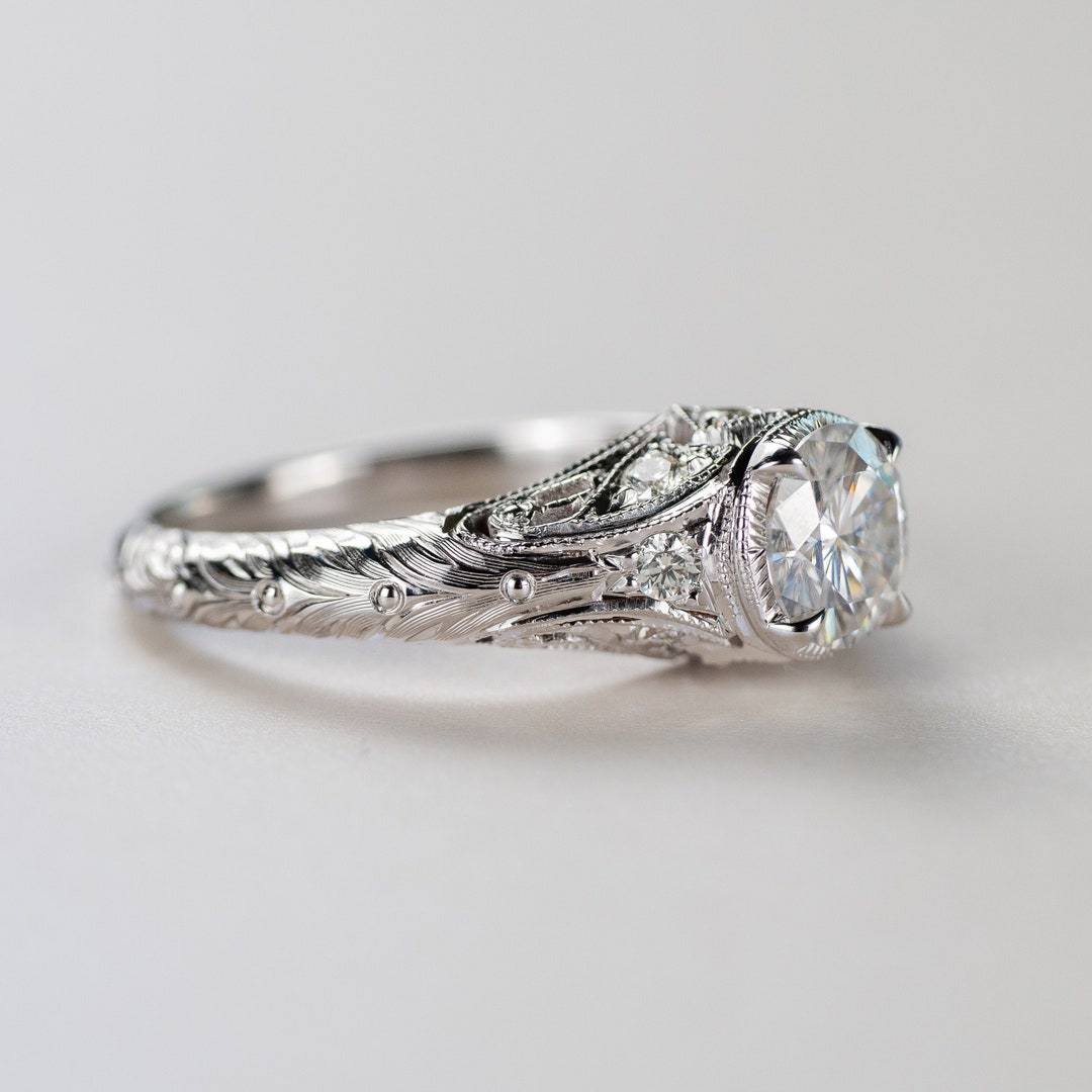 Open Work Diamond Vintage Engagement Ring: Vera. Available in 14k, 18k ...