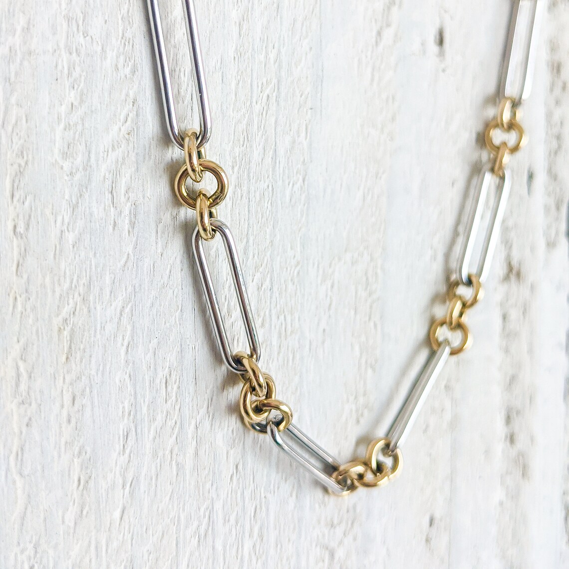 Two Tone Paperclip Link Chain Necklace 14k Yellow Gold & 14k - Etsy