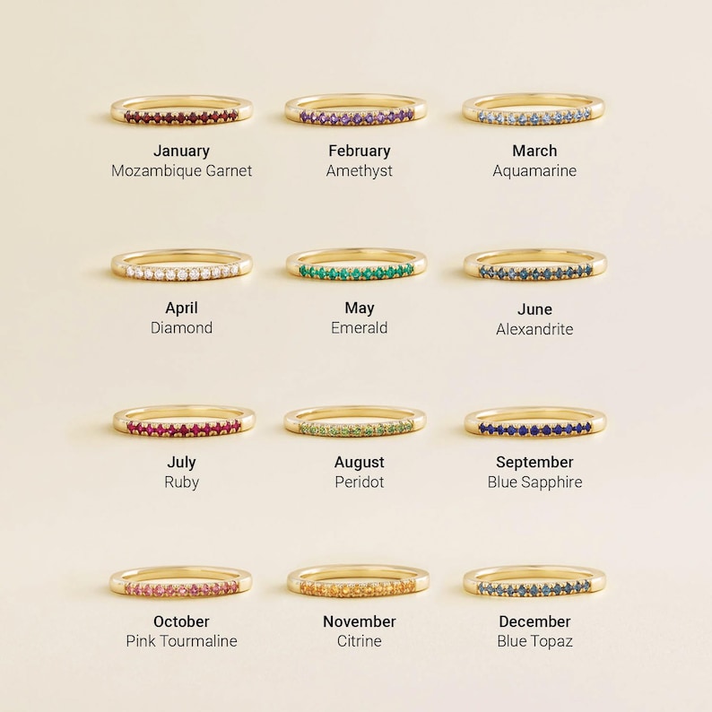 Birthstone Stacking Rings by Sevgi Jewelry • Choose Your Month Gemstone ...