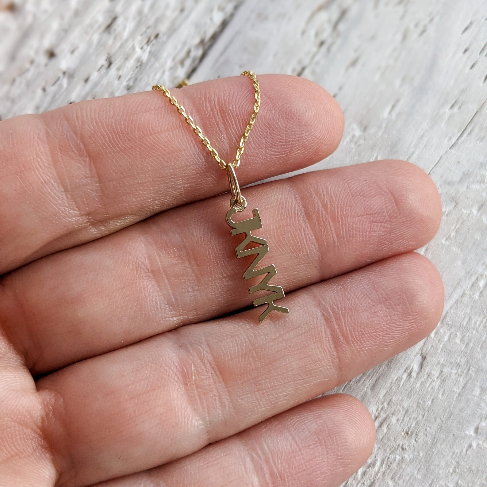 Vertical Name Necklace Solid Gold Block Font Name Plate. - Etsy