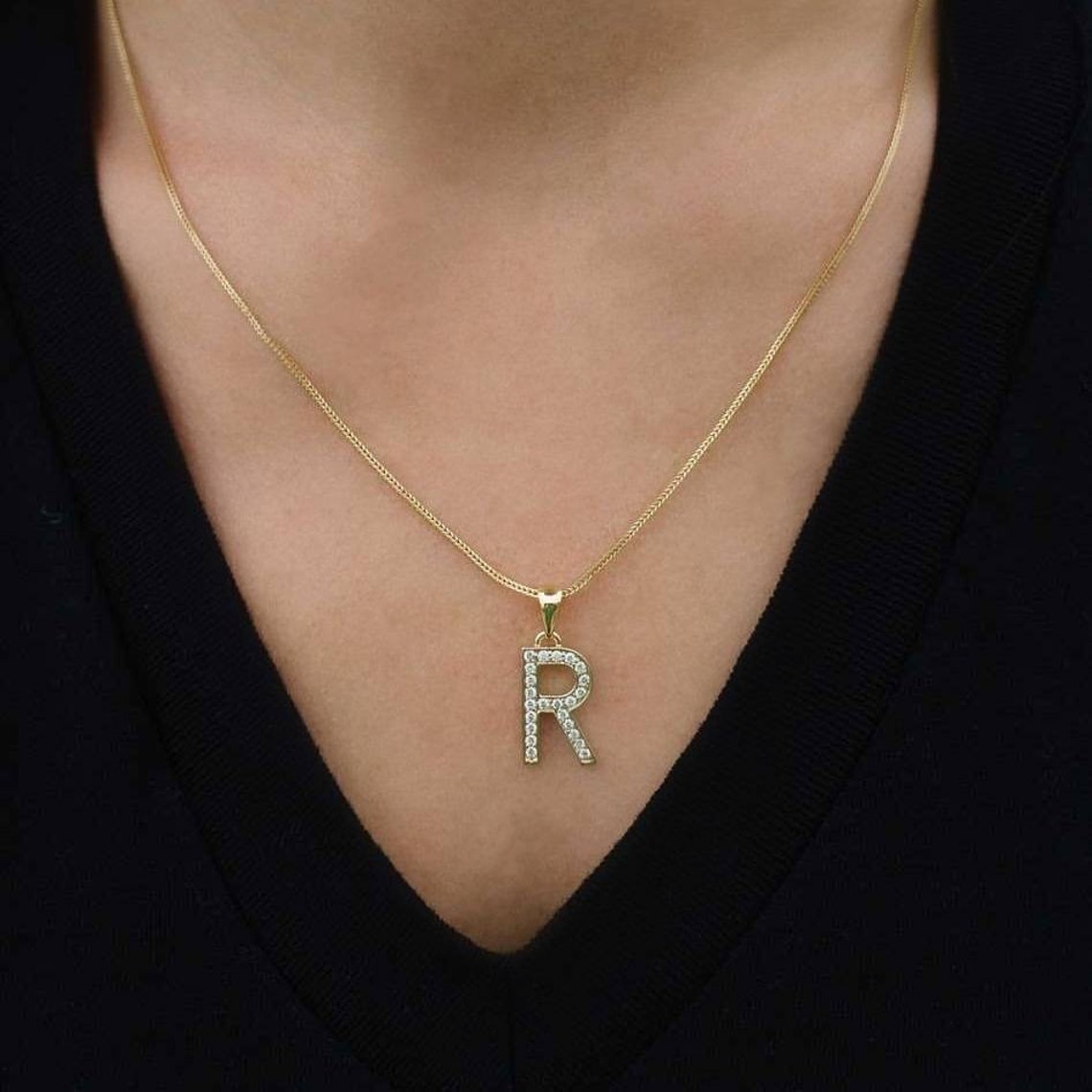 Diamond Initial Necklace Available in Solid Gold and | Etsy