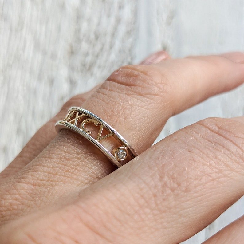 Two Tone Diamond Roman Numeral Ring. Available in Solid 14k, 18k Gold ...