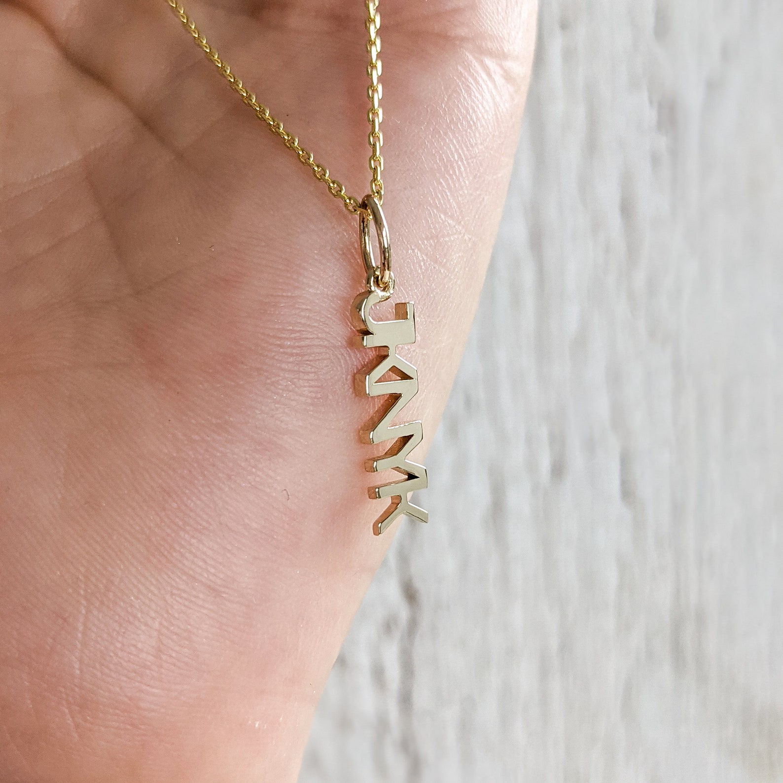 Vertical Name Necklace Solid Gold Block Font Name Plate. - Etsy