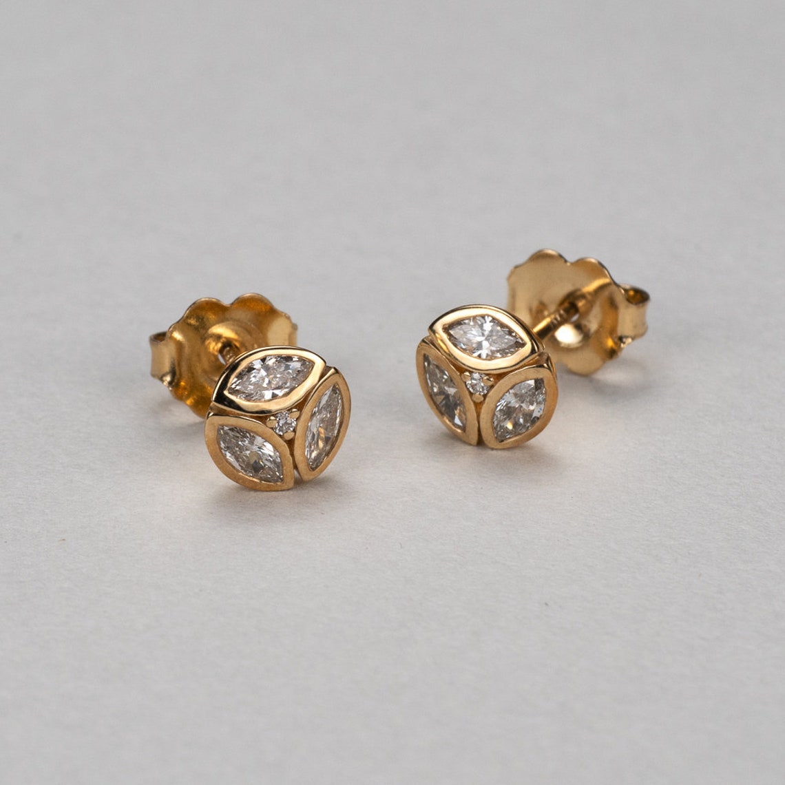 Diamond Cluster Stud Earrings - 14k, 18k Yellow, White, Rose Gold ...